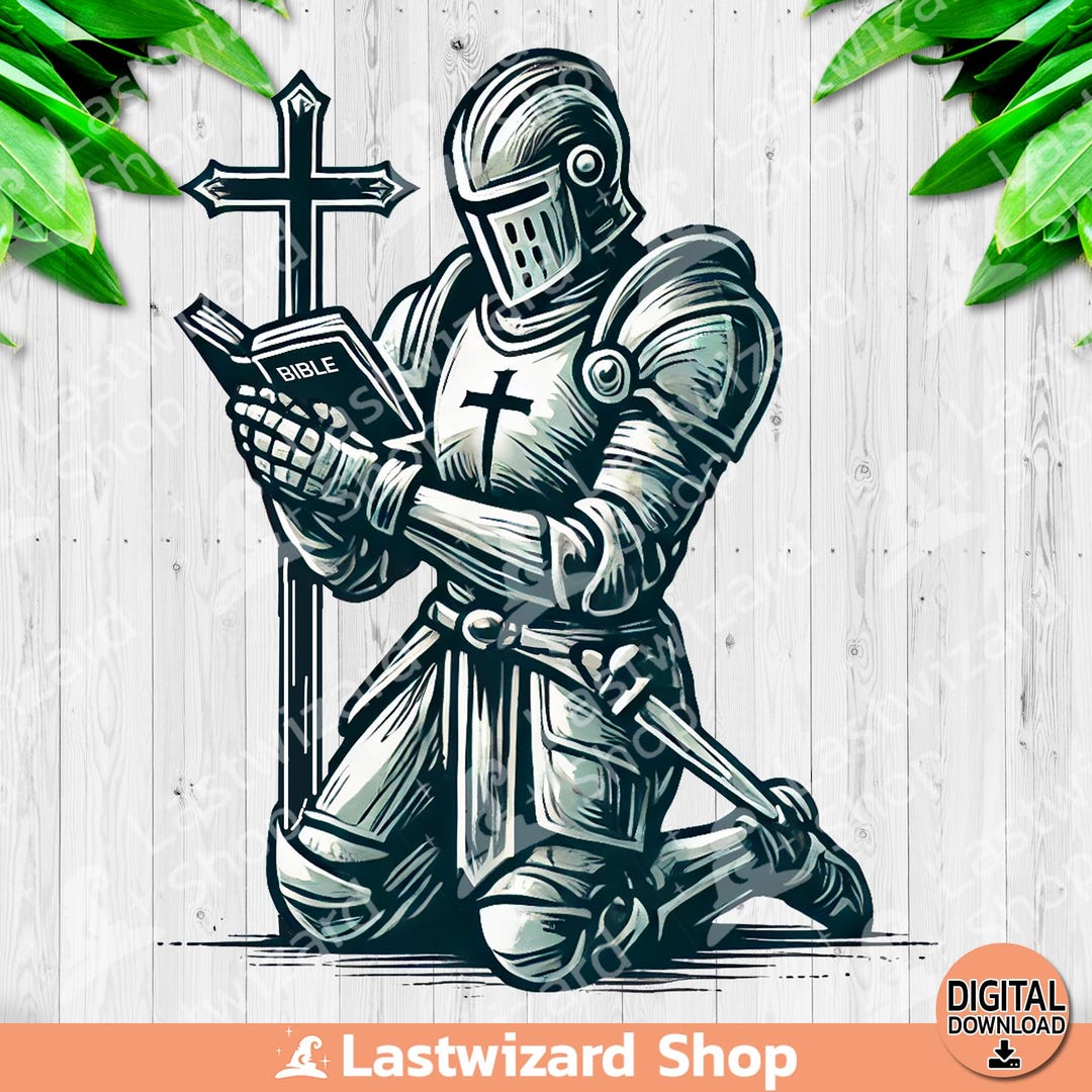 Crusader Knight Praying With Bible PNG: Medieval Christian Design ...
