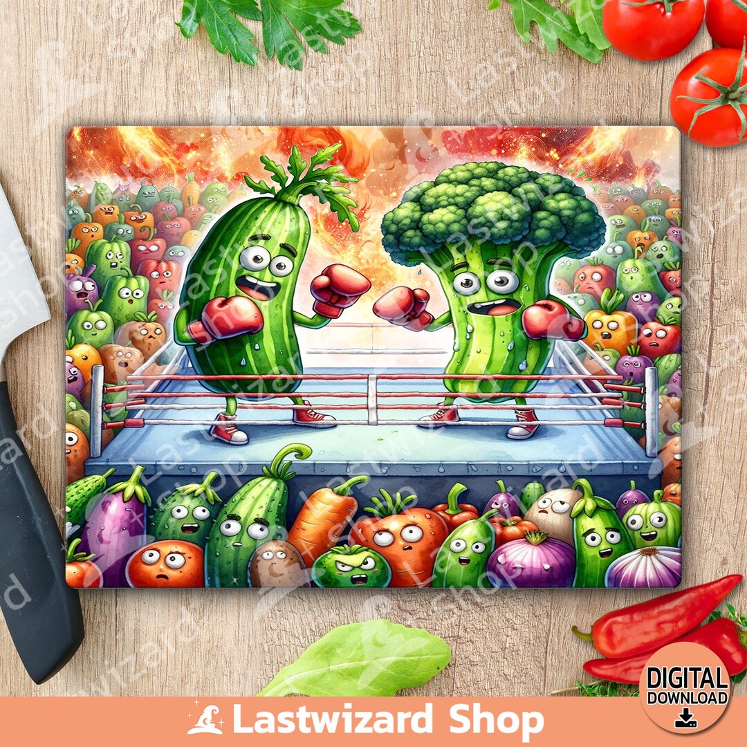 Funny Vegetables Boxing Cutting Board Sublimation Design: Kitchen Decor ...