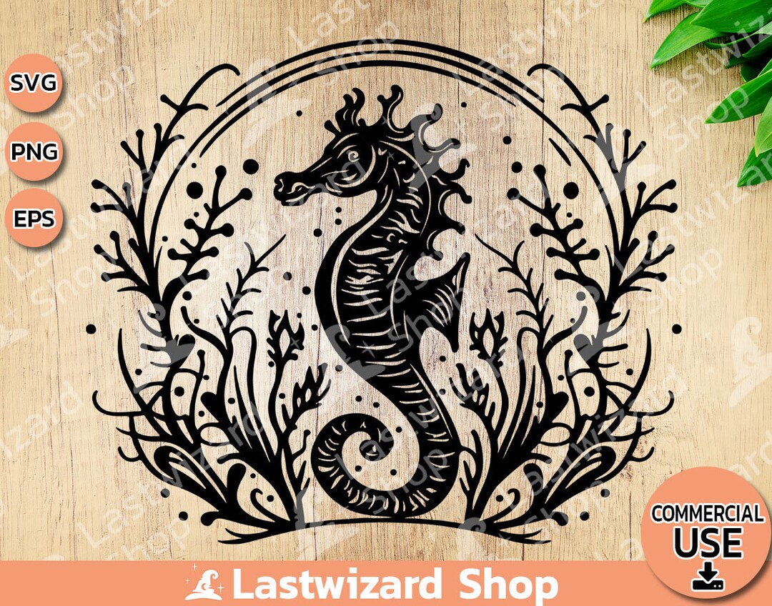 Seahorse With Coral Svg, Sea Creatures, Ocean Svg, Png, Tattoo, T Shirt ...
