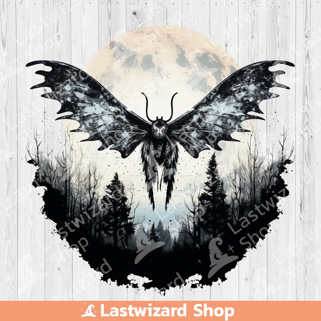Mothman Moon Sublimation PNG, Gothic Cryptid Digital Art, West Virginia ...