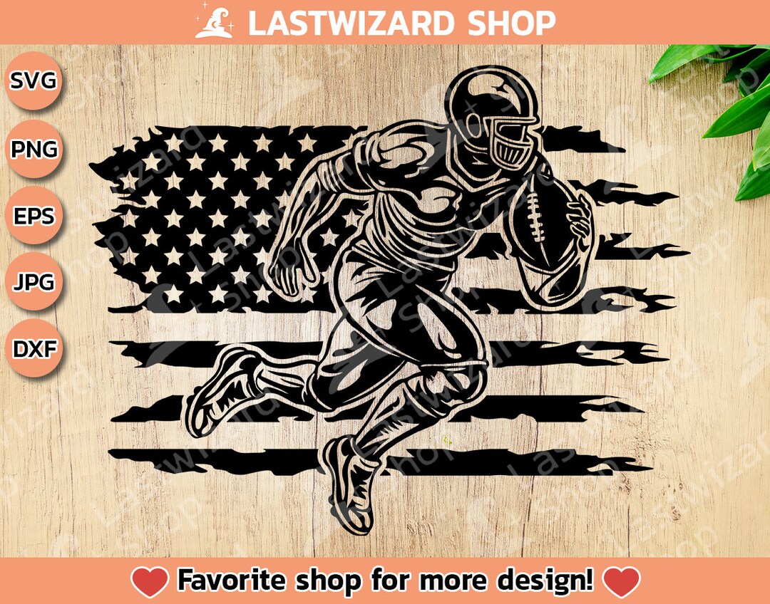 American Football Player Usa Flag Svg, Football Season Svg, Distressed ...