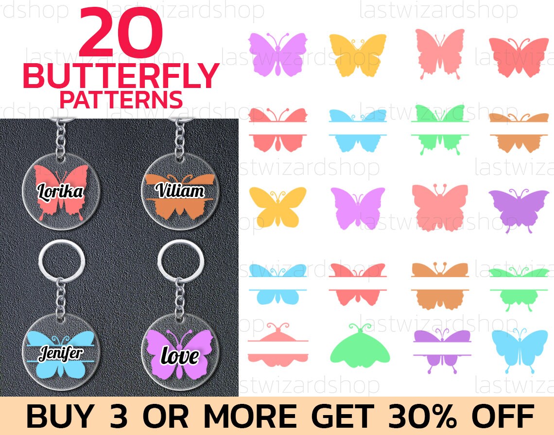 Butterfly Keychain Svg Bundle Butterfly Monogram Pattern Svg | Etsy