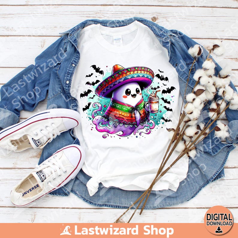 Spanish Halloween Ghost PNG: Mexican Conchas Sublimation Design ...