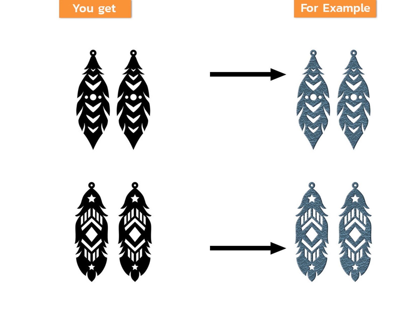 Boho Feather Earrings Svg Bohemian Faux Leather Earrings - Etsy