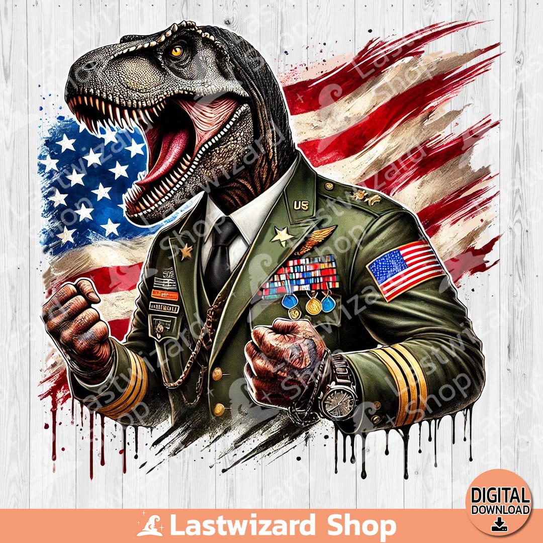 T-rex Soldier With American Flag PNG: Military Veteran Sublimation ...