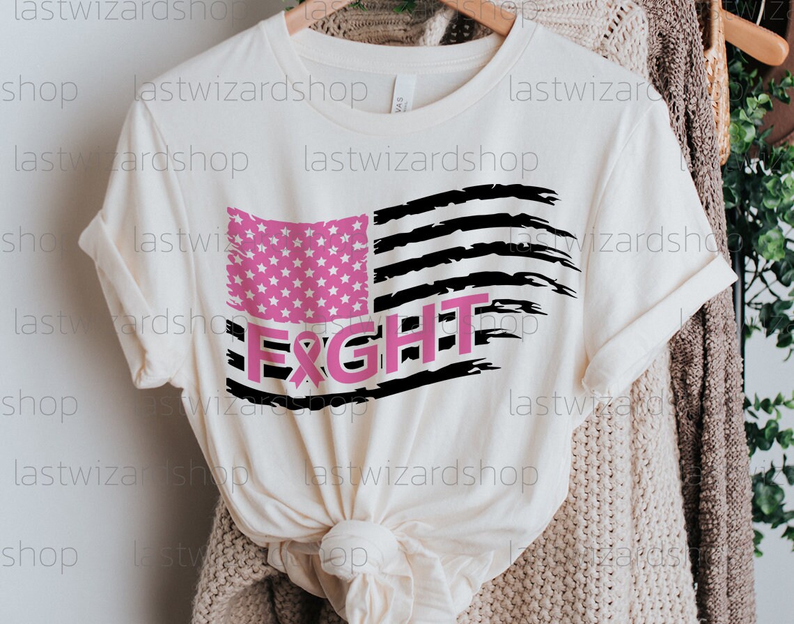 Breast Cancer Fight Flag Svg Pink Ribbon USA Flag Svg Breast | Etsy