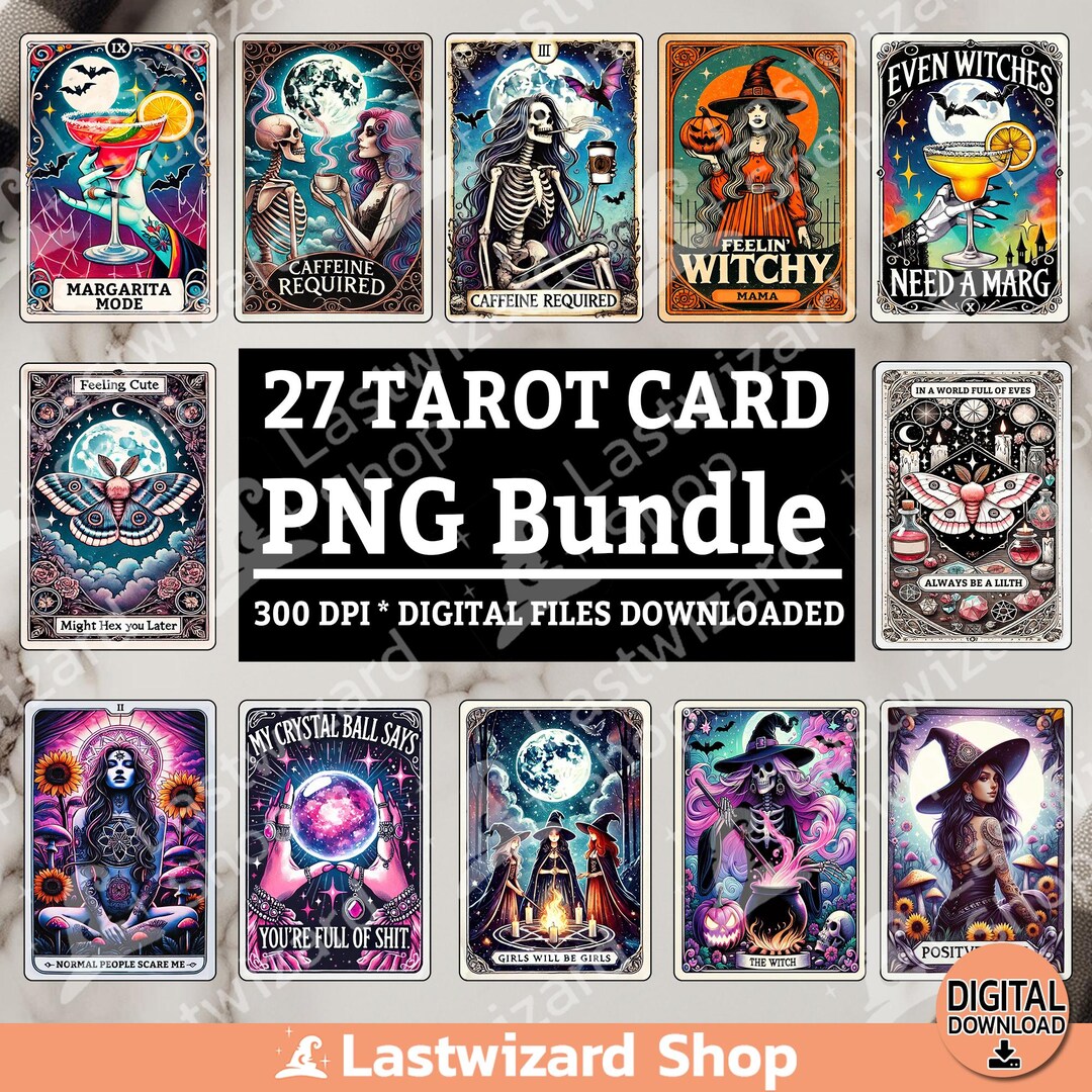 Halloween Witch Tarot Card PNG Bundle: Spooky Divination Art (digital ...