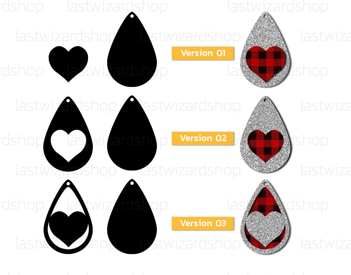 Love Tear Drop Earrings SVG Valentine Heart Earring Svg - Etsy