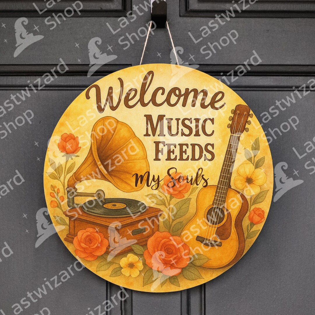Retro Music Welcome Sign PNG: Vintage Musical Notes Wreath (digital ...