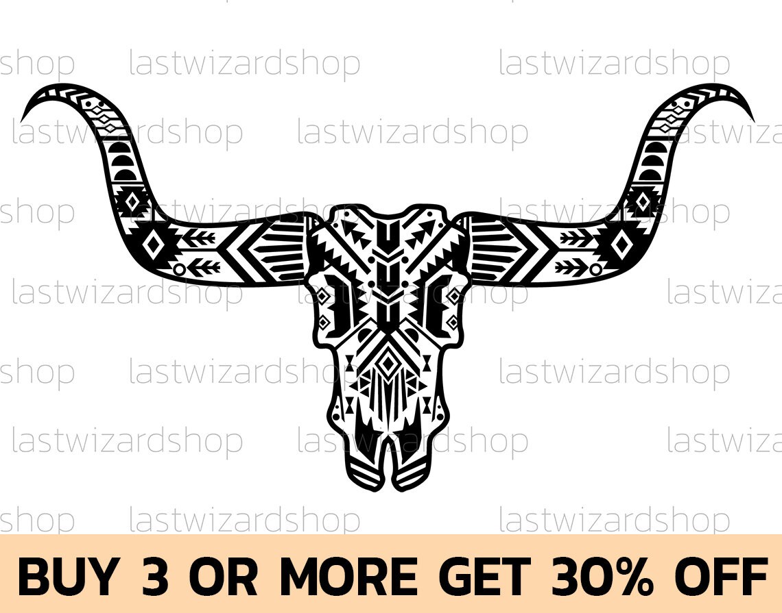 Cow Skull with Aztec Pattern Svg Farm Svg Animal Svg Bull | Etsy