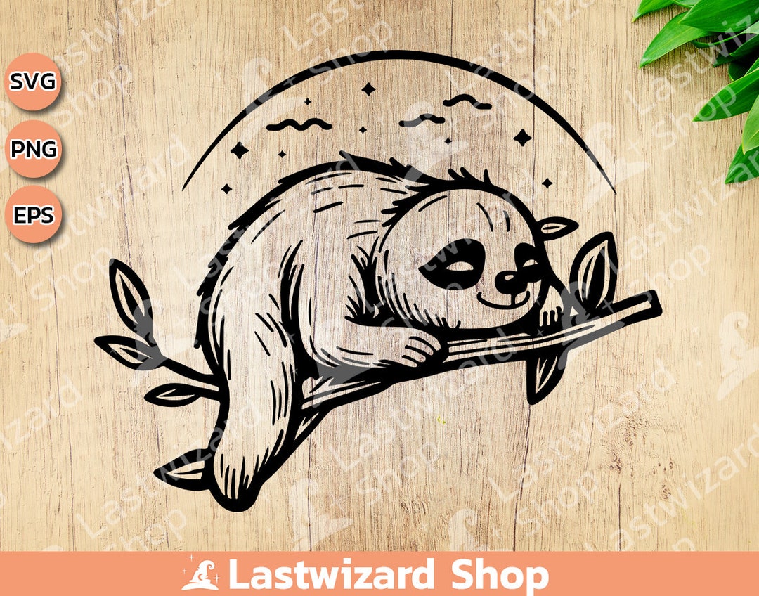 Lazy Sloth Sleeping on Tree Branch Svg Png File Sloth Bear Svg, Sloth ...