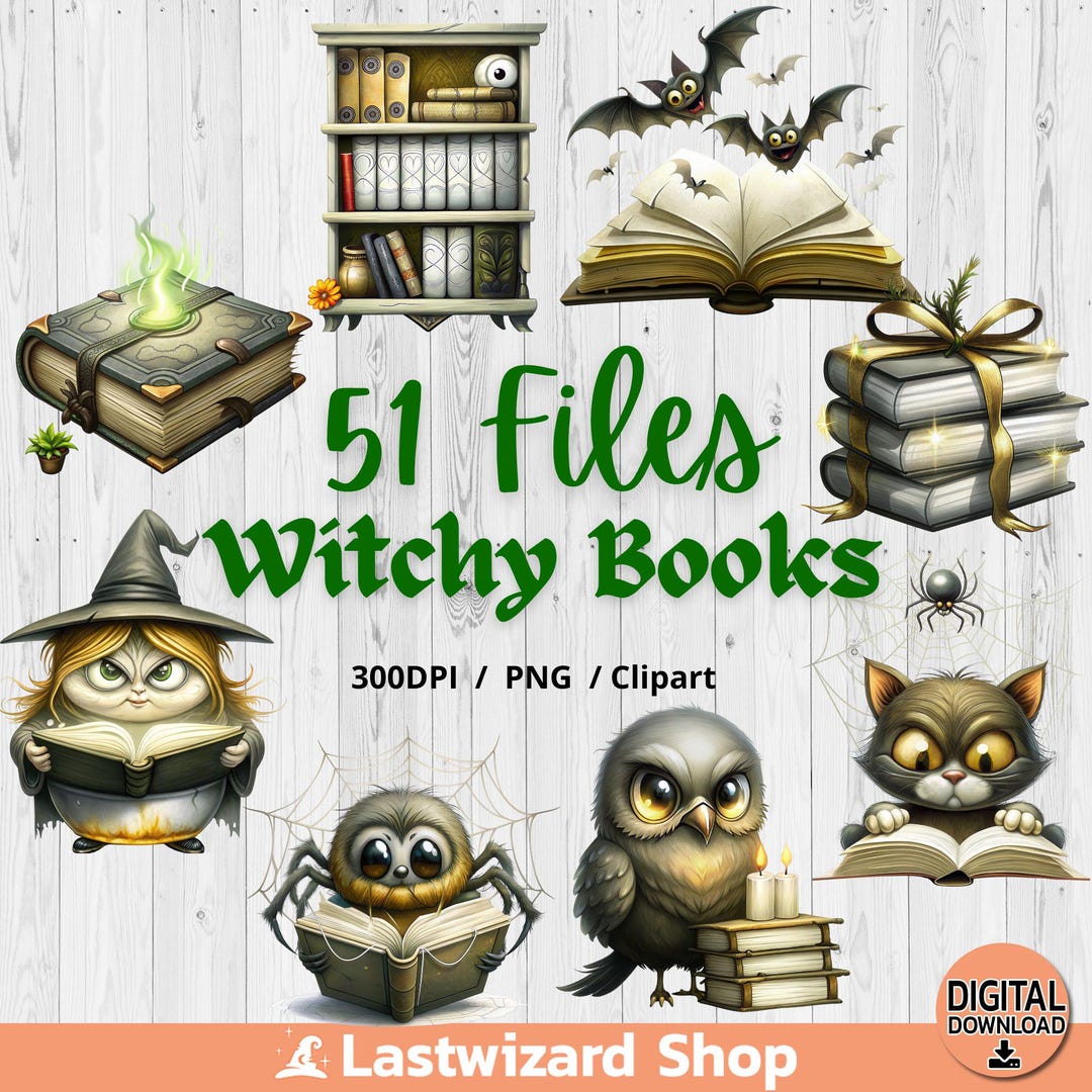 Witchy Book Clipart PNG Bundle: Halloween Witchcore Graphics (51 ...