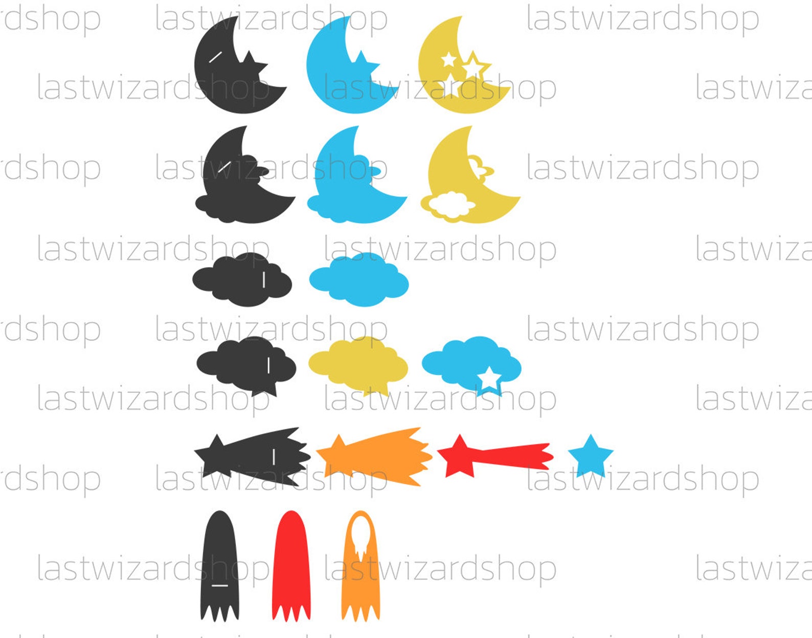 Star and Moon Snap Clip Svg Cloud Clip Celestial Svg - Etsy