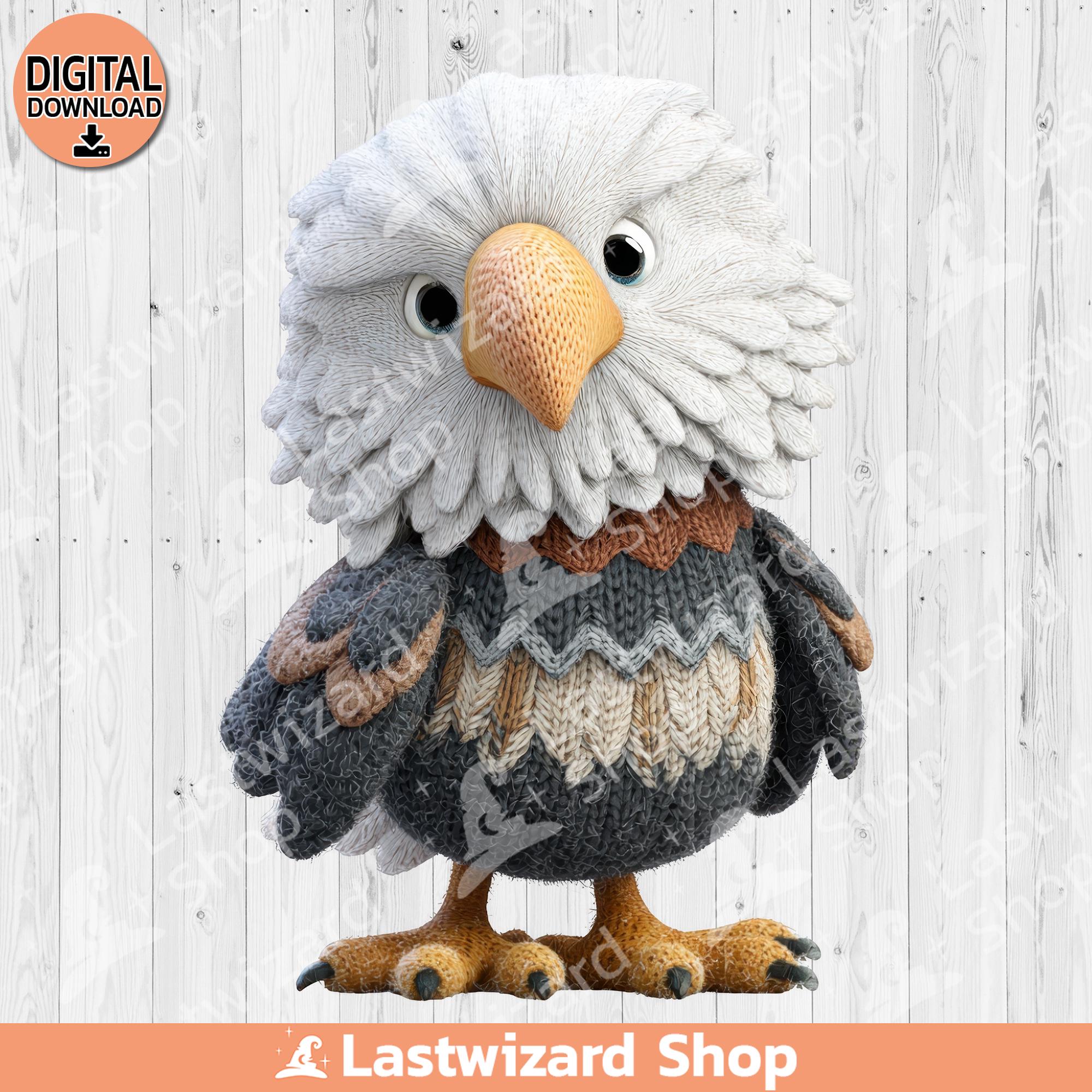 Cute Yarn Bald Eagle PNG for Kids, Soft Embroidered Eagle Animal ...