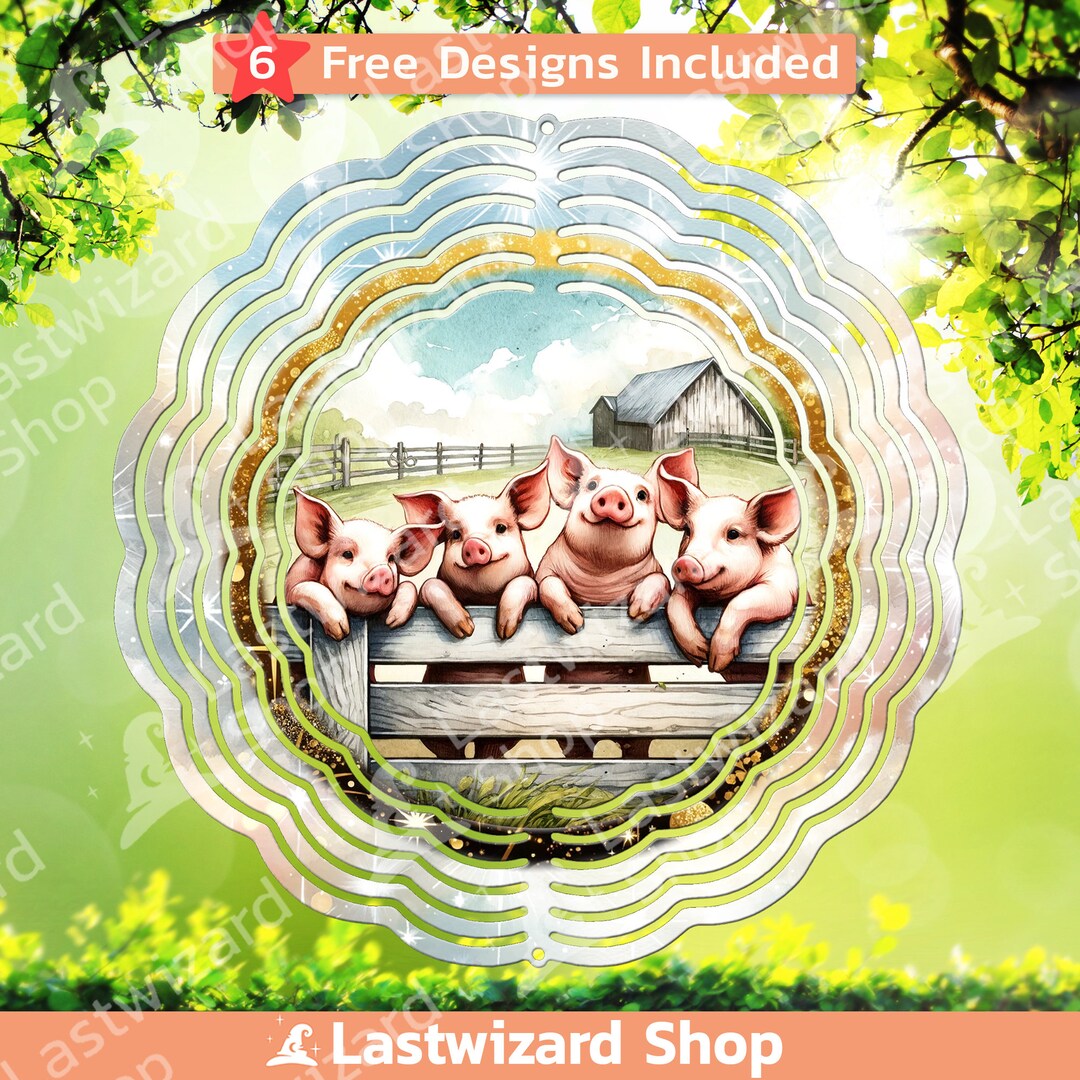 Four Pigs on a Farm Fence Wind Spinner PNG, County Farmer Life Wind ...