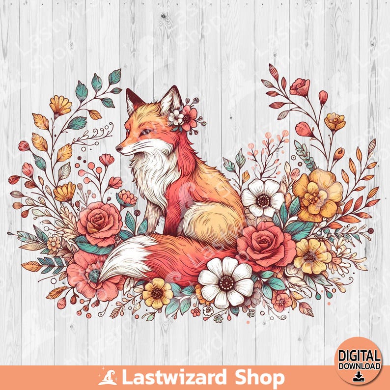 Floral Fox PNG: Watercolor Flower Clipart (digital Download) - Etsy