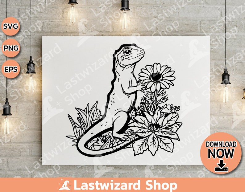 Lizard With Flower Svg Gecko Svg Chameleon Svg Iguana Svg - Etsy