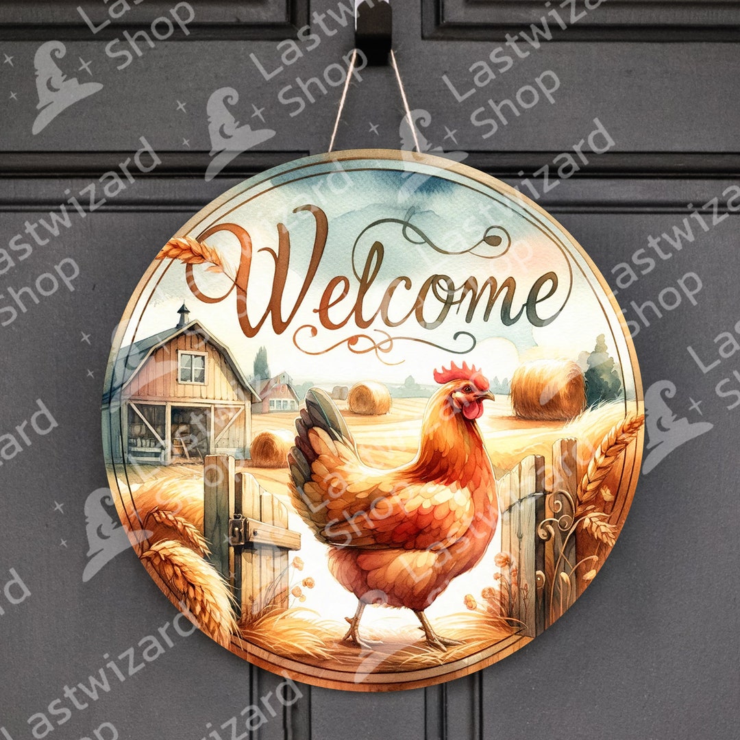 Rustic Chicken Welcome Sign PNG, Watercolor Hen and Chicks Sublimation ...