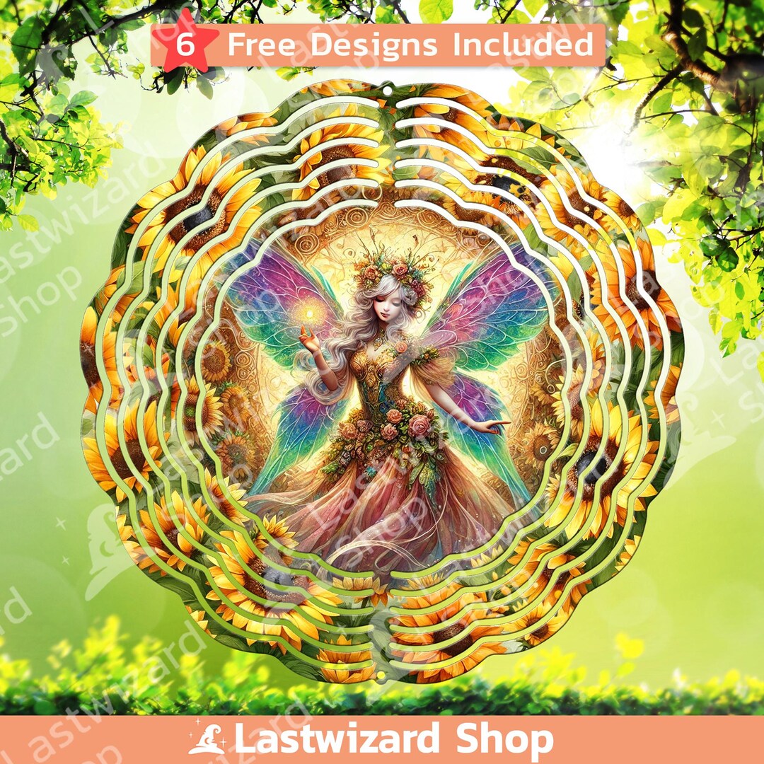 Fairy With Sunflowers Wind Spinner Png, Forest Fairy Door Hanger ...