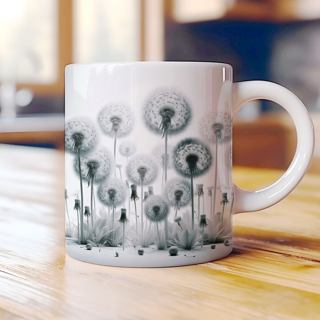 3D White Dandelion Mug Wrap 11oz & 15oz Mug Wrap Template, Fresh ...