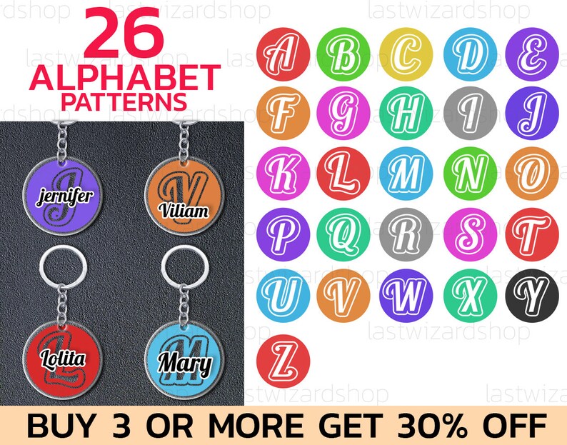 Alphabet Round Keychain Svg English Alphabet Keyring | Etsy