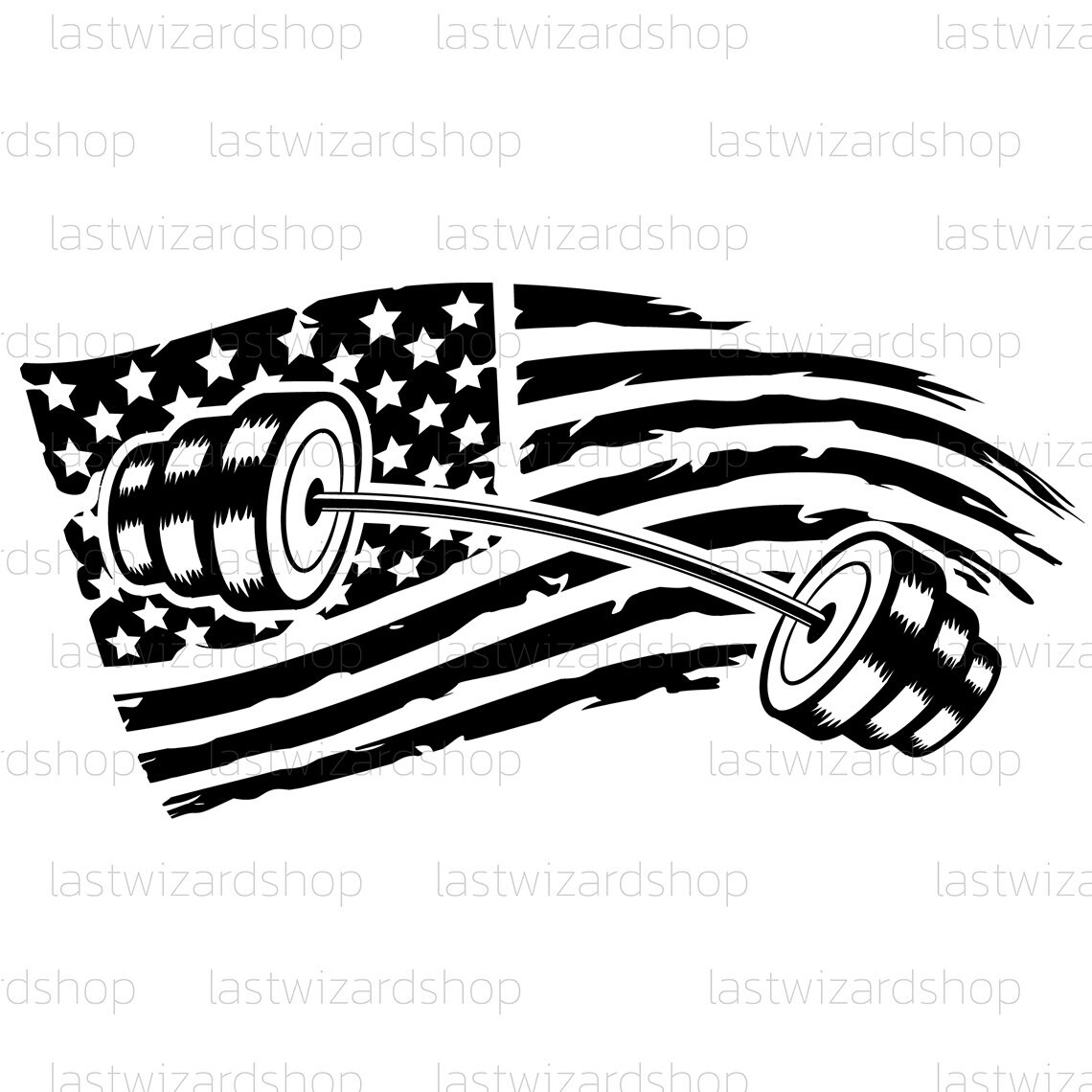 Distressed American Flag with Barbell Svg Workout Svg | Etsy