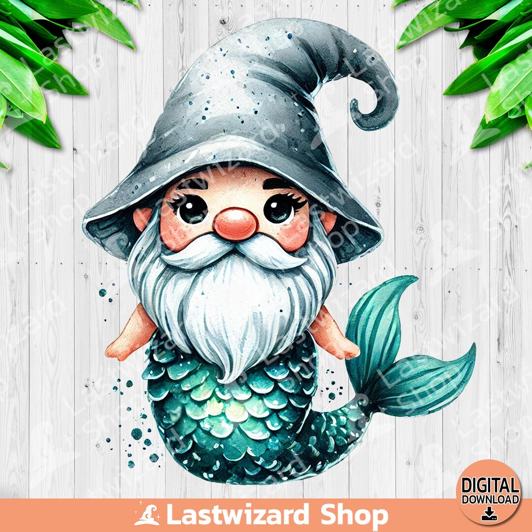 Watercolor Gnome Mermaid PNG: Fantasy Sublimation Design (digital ...