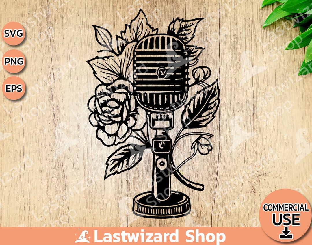 Vintage Microphone With Flower Svg, Sing Song Svg, Musical Instrument ...