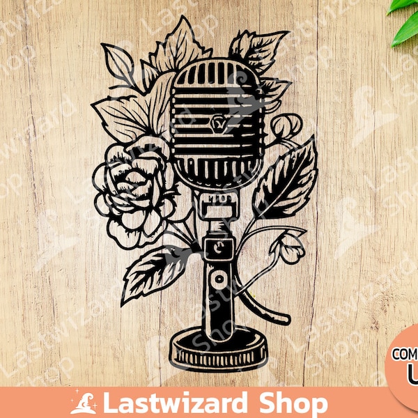 Retro Microphone With Flowers Svg - Etsy