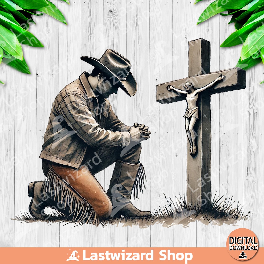 Cowboy Kneeling at Cross Png, Retro Western Cowboy Sublimation Design ...