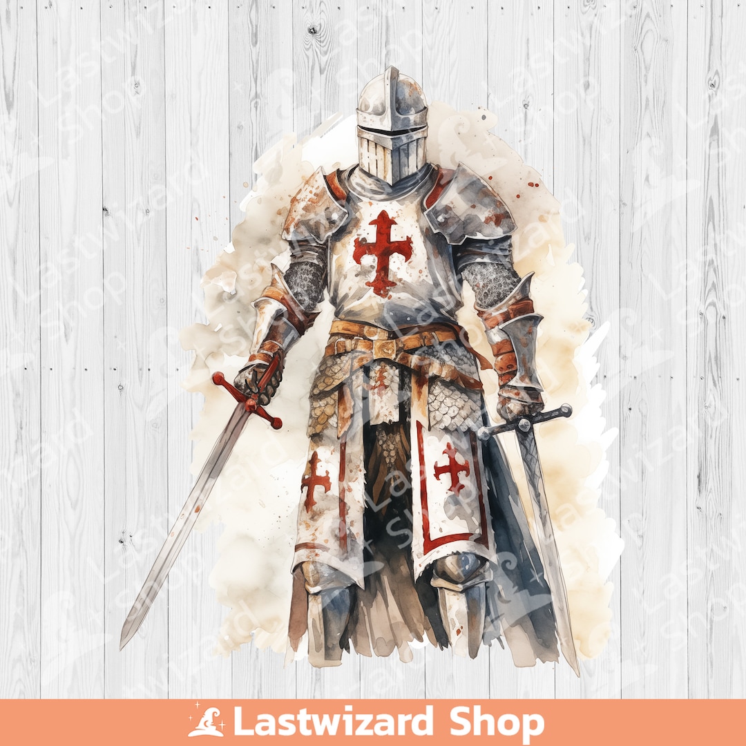 Watercolor Knight Warrior Clip Art: Medieval Crusade Design (PNG, JPG ...