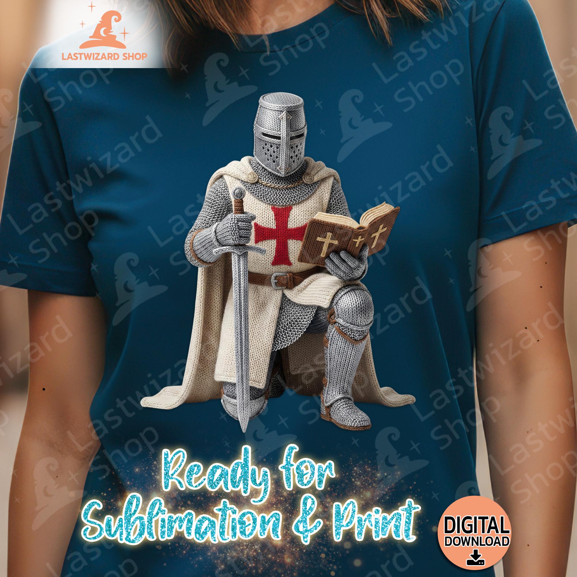 Knitted Crusader Knight PNG, 3D Crochet Armor of God, Kneeling Templar ...