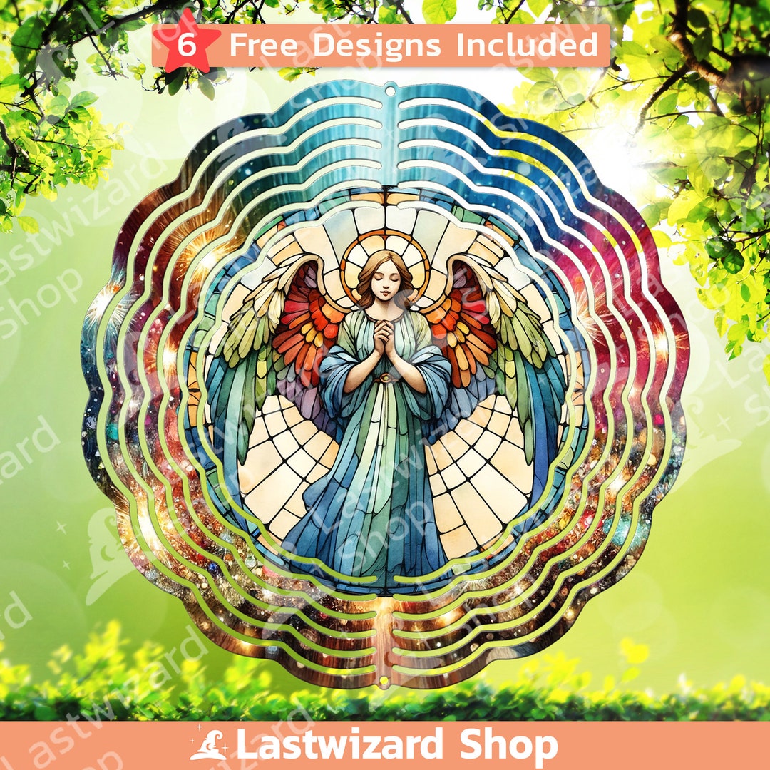 Angel Stained Glass Wind Spinner PNG, Angel Girl Wind Spinner ...