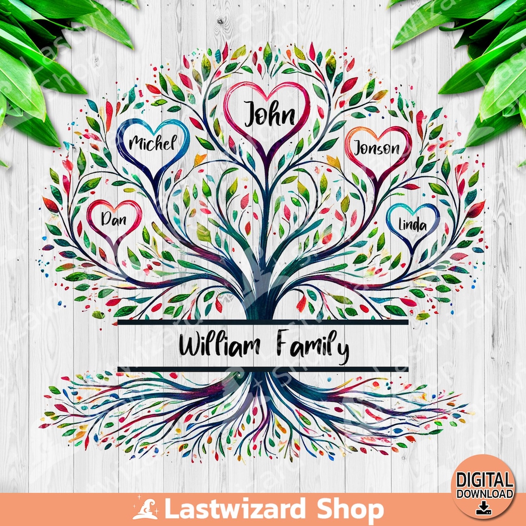 Family Tree With 5 Heart PNG, 5 Member Heart Tree Sublimation Design ...