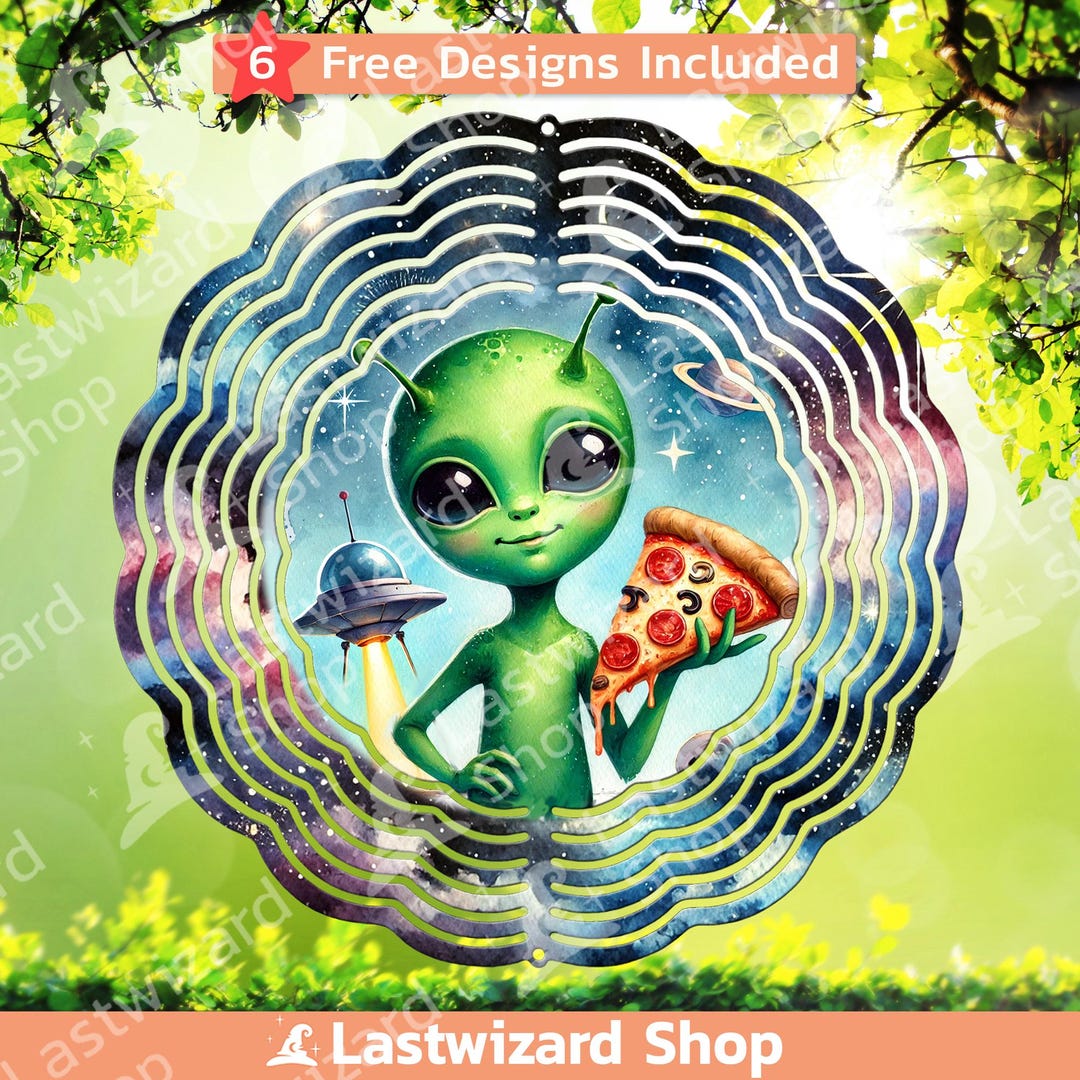 Alien Eating Pizza Wind Spinner Png, Funny Space Door Hanger ...