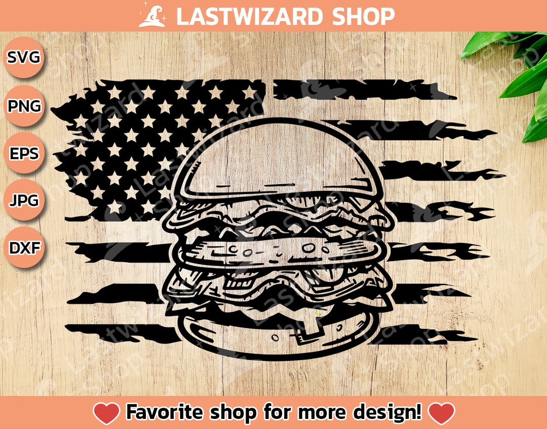 Double Cheeseburger Patriotic Usa Flag Svg Png File, Hamburger Fast ...