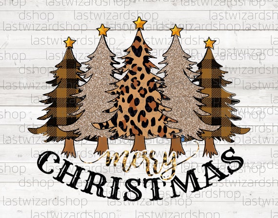 Leopard Christmas Trees Png Vintage Glitter Christmas Trees | Etsy
