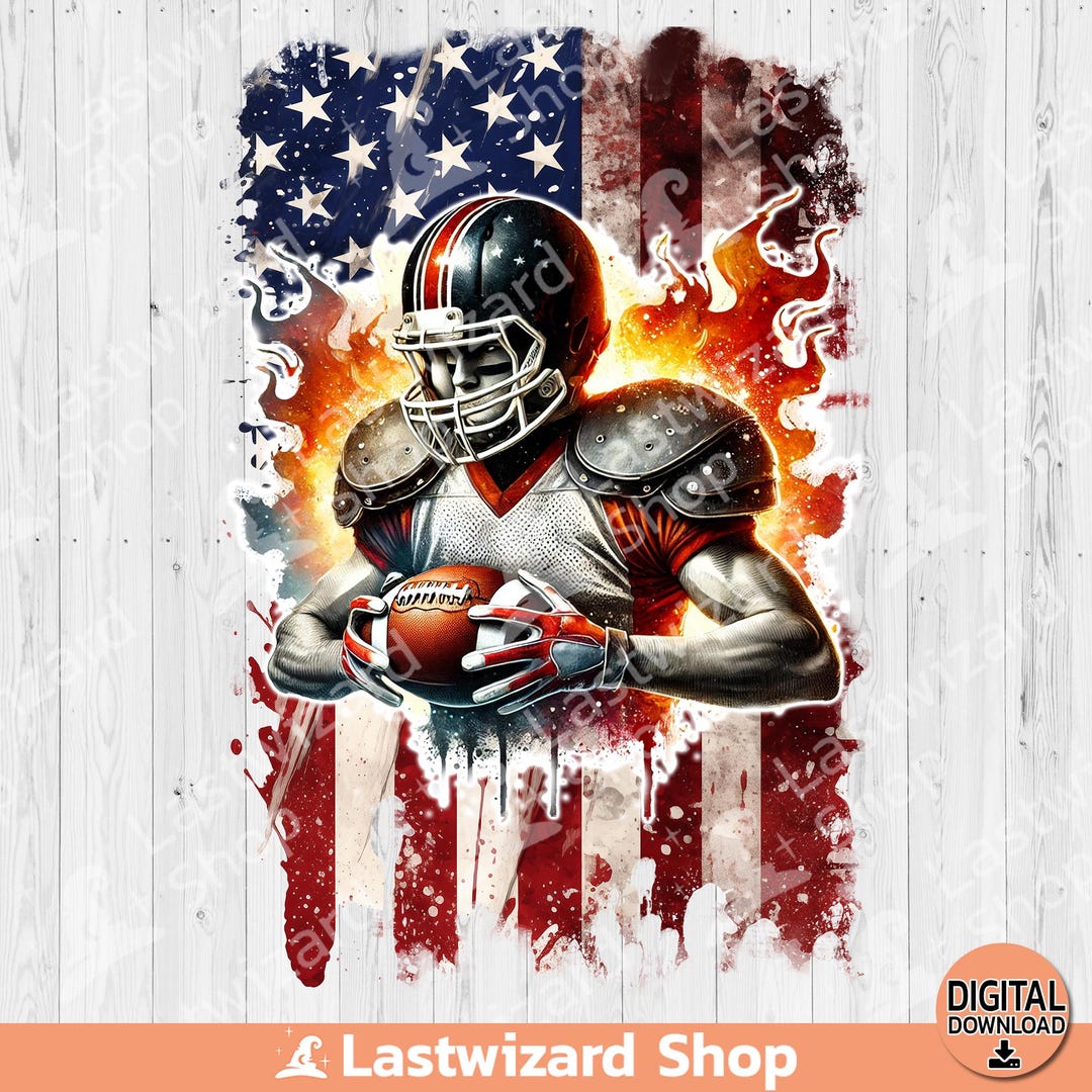 Football Player on Fire American Flag, American Football Sublimation ...