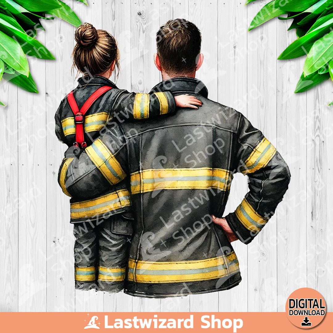 Father & Daughter Firefighter PNG: Watercolor Dadlife Clipart (digital ...