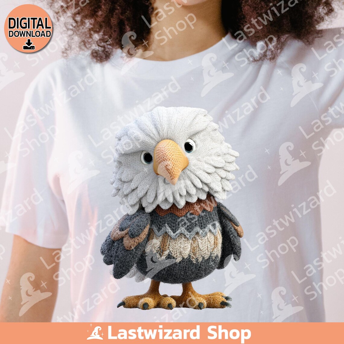 Cute Yarn Bald Eagle PNG for Kids, Soft Embroidered Eagle Animal ...