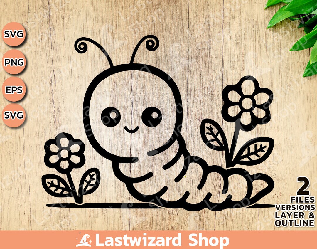 Caterpillar With Flower Svg, Worm Svg, Earthworm, Spring Flower Svg ...