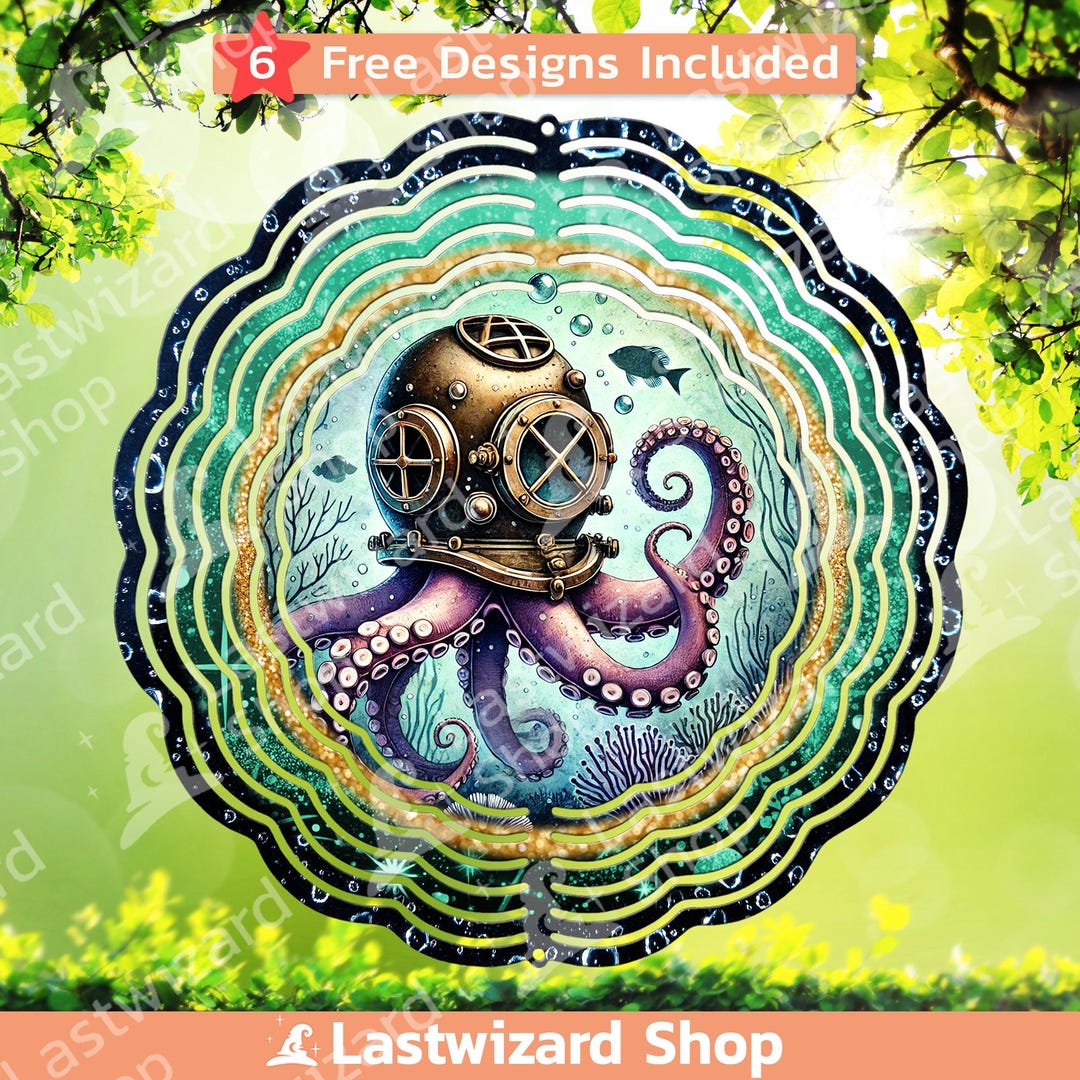 Scuba Octopus Wind Spinner PNG: Diving Garden Art (digital Download) - Etsy