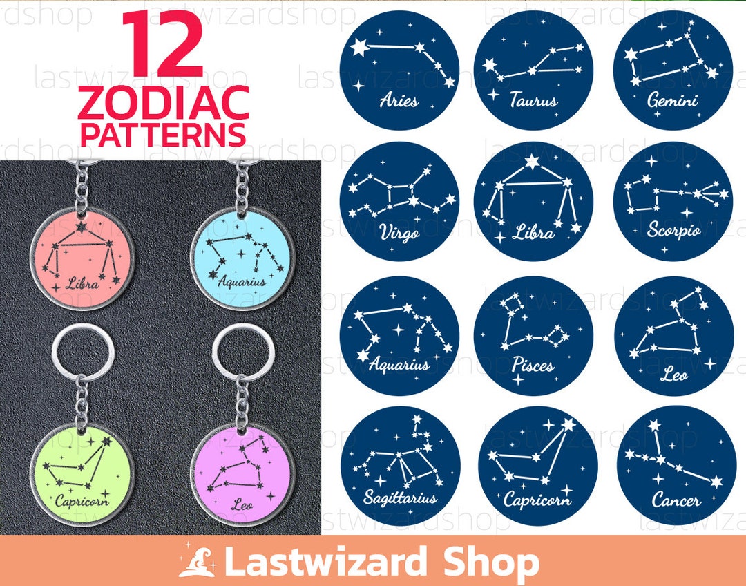 12 Star Zodiac Keychain Svg, Zodiac Jewelry, Keyring Background Svg ...