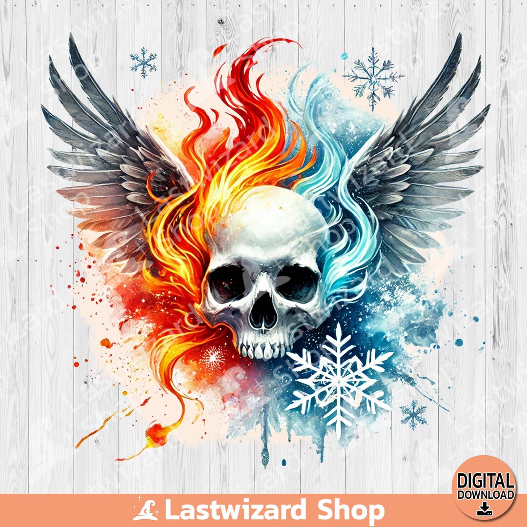 Fire and Ice Skull Wings PNG: Biker Clipart (digital Download) - Etsy