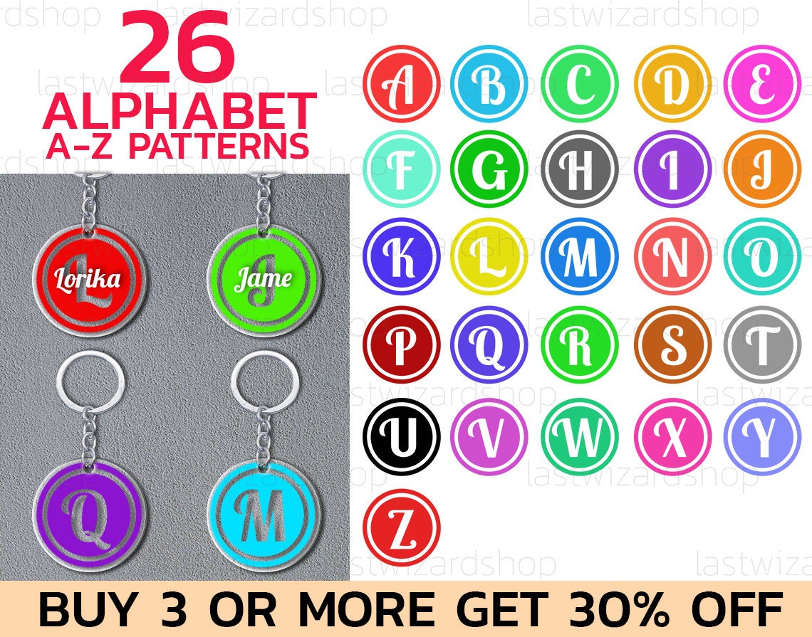 Alphabet Monogram Keychain Svg Round Pattern Svg Keychain - Etsy
