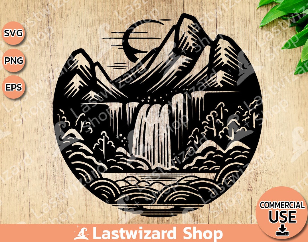 Mountains and Waterfall Svg, Lake Scene Svg, Campfire Svg, Summer Svg ...