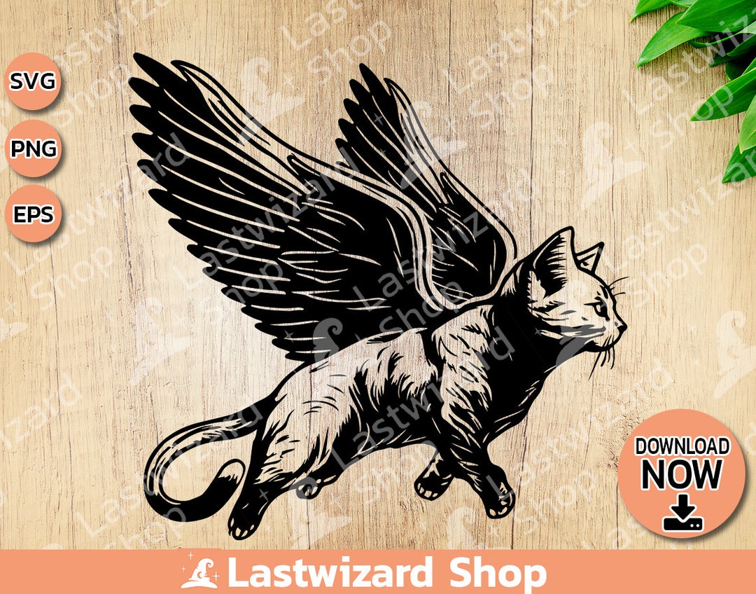 Black Cat With Wing Flying in Air Svg, Superstition, Halloween, Witch ...