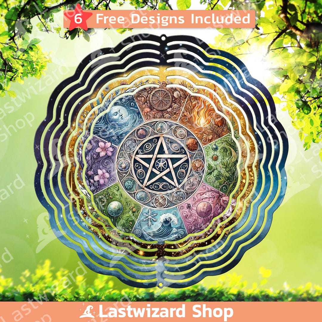Mystic Pentagram Wind Spinner PNG, Celestial Gothic Wiccan Garden Decor ...