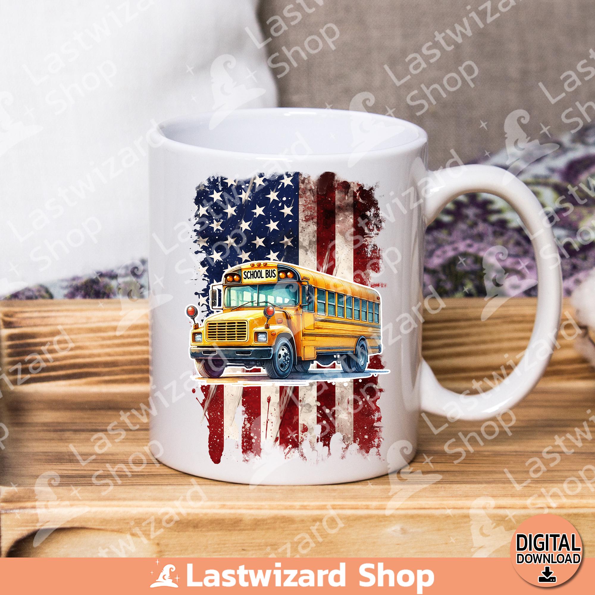 Retro School Bus American Flag Watercolor Whimsical PNG | Back to ...