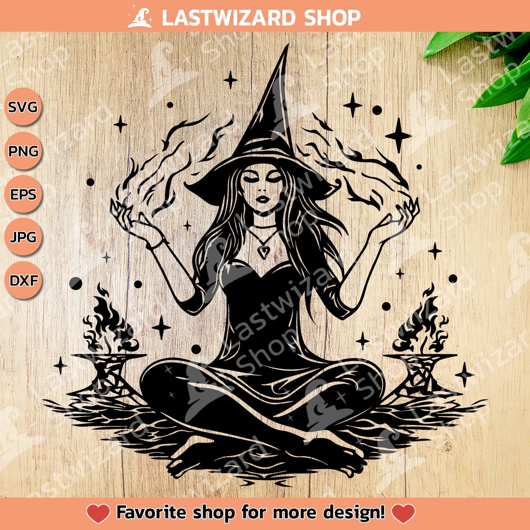 Witch Sitting Svg, Pagan Svg, Mystical Svg, Pentagram Svg, Wicca Svg ...